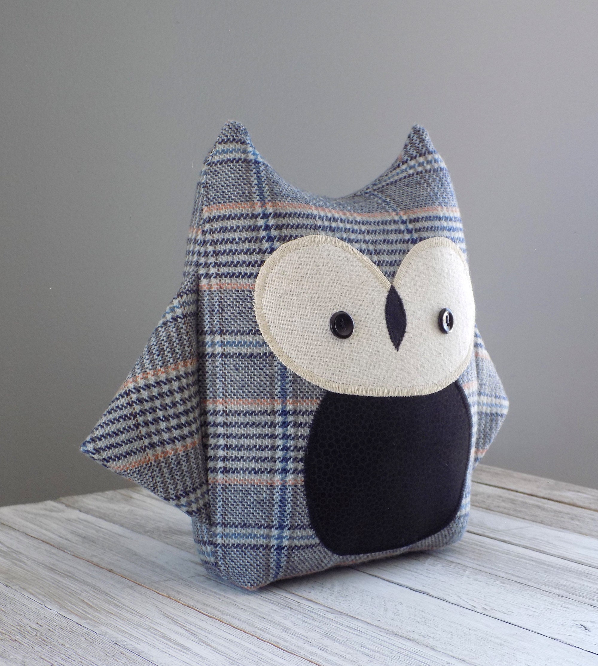 Owl Stuffed Animal, Owl Stuffed Toy, Owl Plush in Gray Plaid, Boy Owl ...