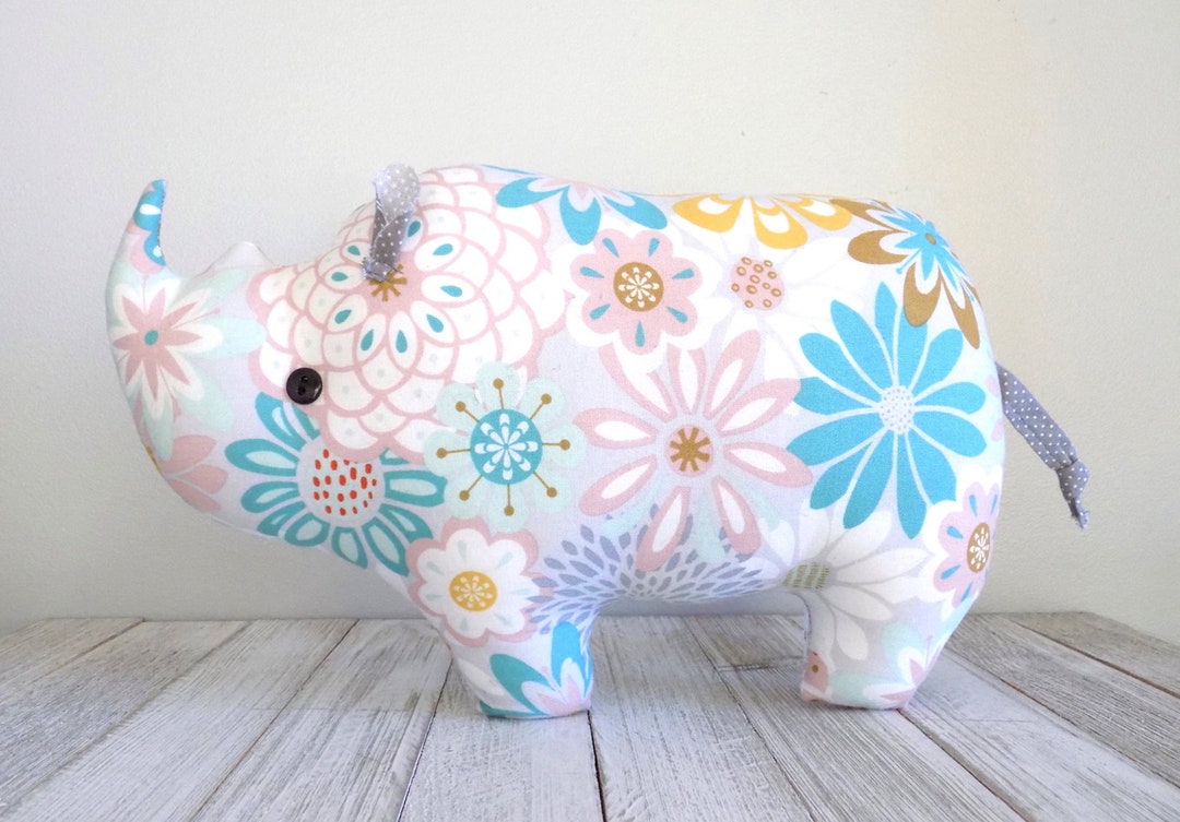 Rhino Stuffed Animal Plush Toy, Cute Rhinoceros Accent or Travel Pillow ...