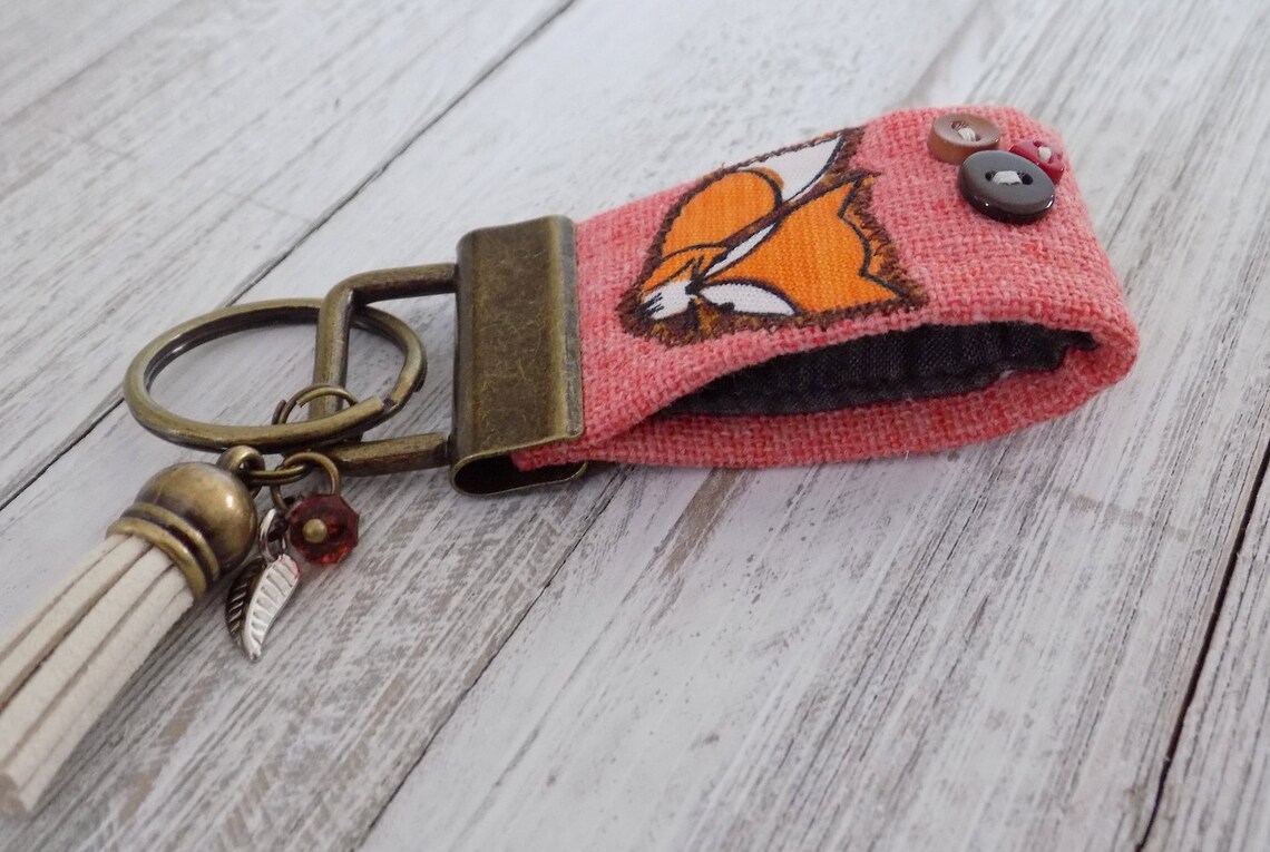 Fox key chain with charms and tassel in peach mini fabric key | Etsy