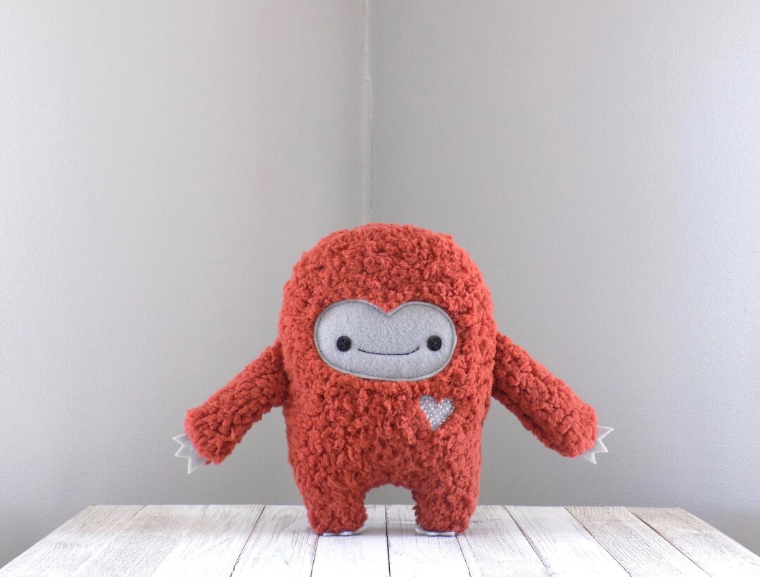 Monster Stuffed Toy in Rust Orange and Grey, Cute Handmade Monster ...