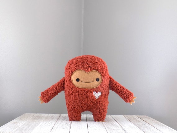 Monster Stuffed Toy in Rust Orange and Tan Cute Handmade - Etsy