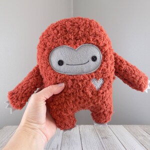 Monster Stuffed Toy in Rust Orange and Grey, Cute Handmade Monster ...