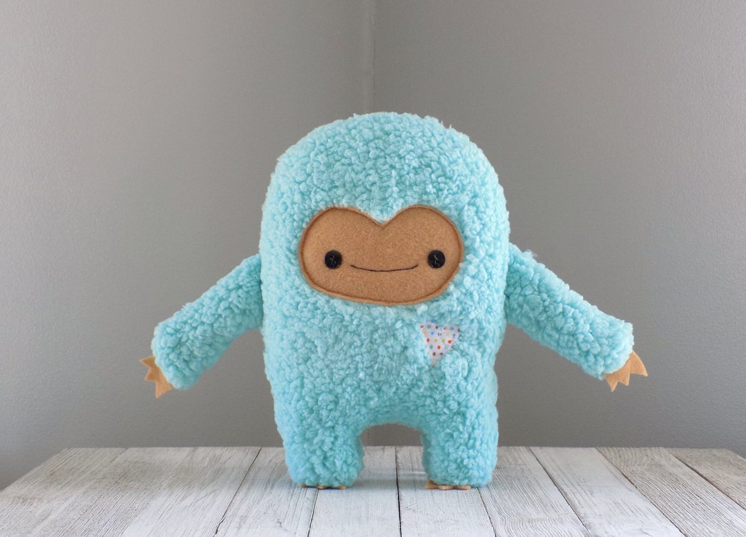 Cute Monster Plush Stuffed Animal in Teal and Tan, Big Foot Toy, Cute ...