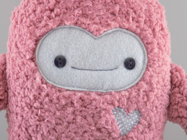 Monster Stuffed Animal in Pink and Grey, Handmade Kawaii Yeti Big Foot ...