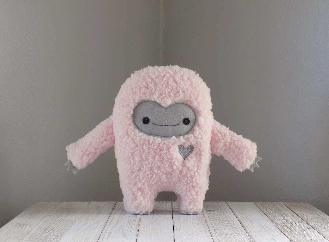 Monster Stuffed Animal Plush Toy in Light Pink and Grey, Handmade ...