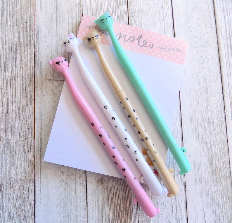 Cute cat gel pens SET OF 4 pens cute cat school supplies | Etsy