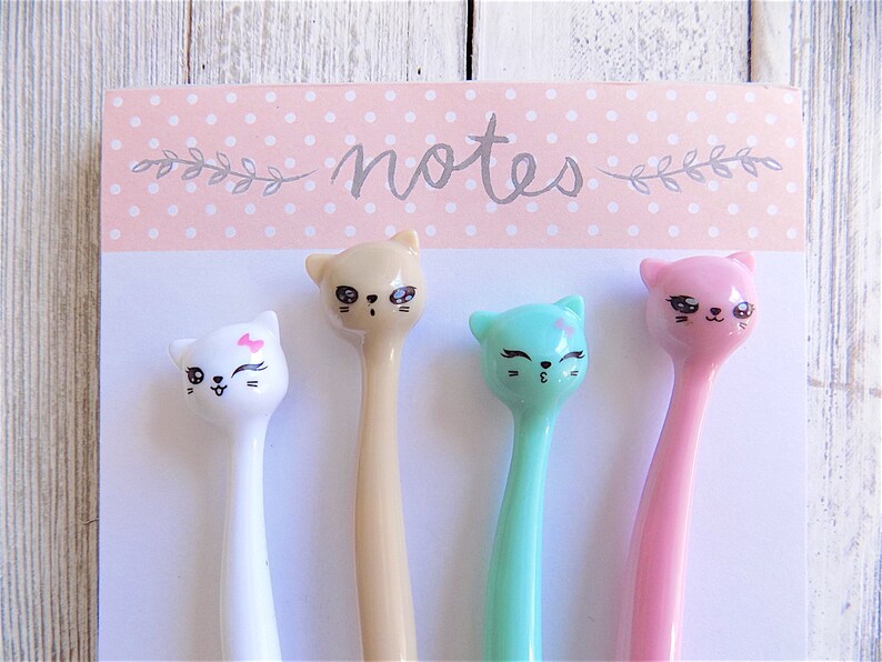 Cute cat gel pens SET OF 4 pens cute cat school supplies | Etsy
