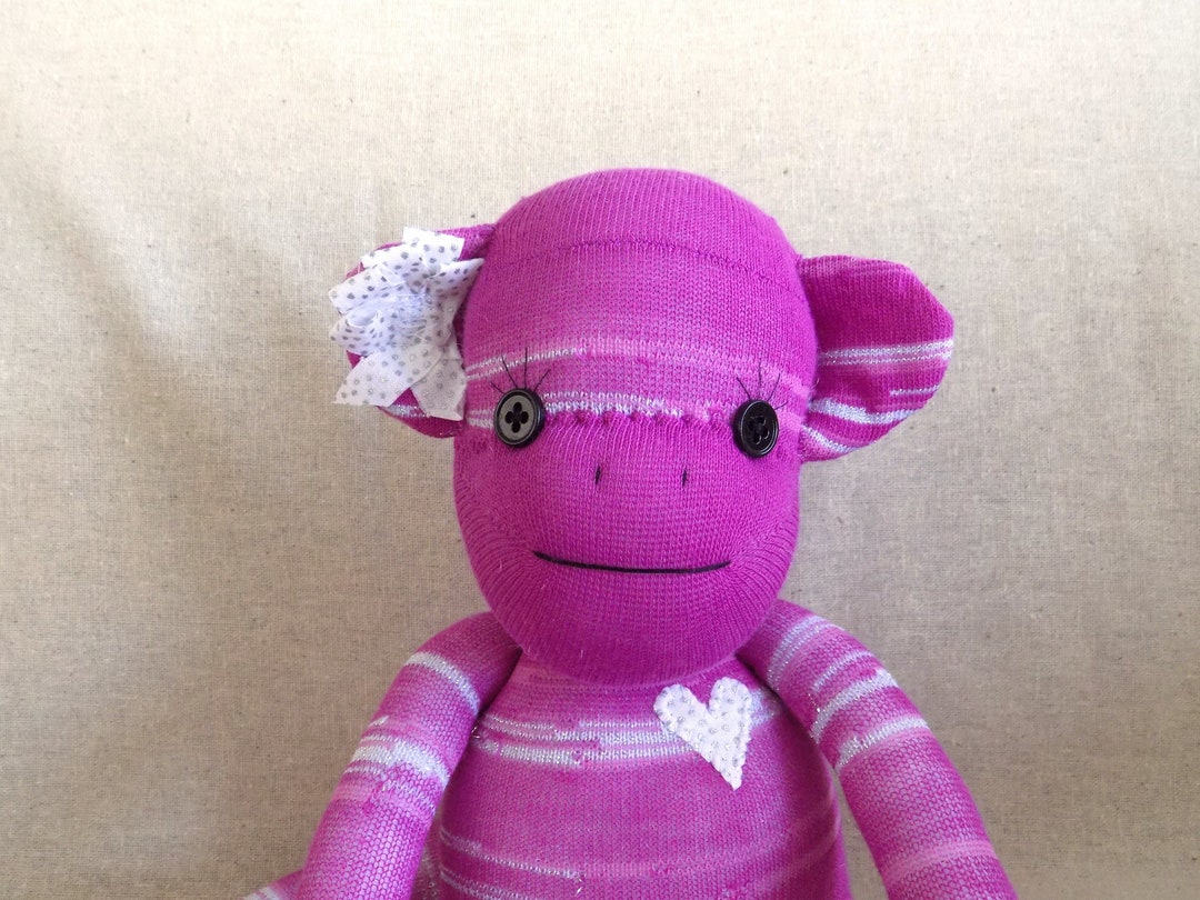 Sock Monkey Stuffed Animal in Mauve Pink, Monkey Toy Made From Socks ...