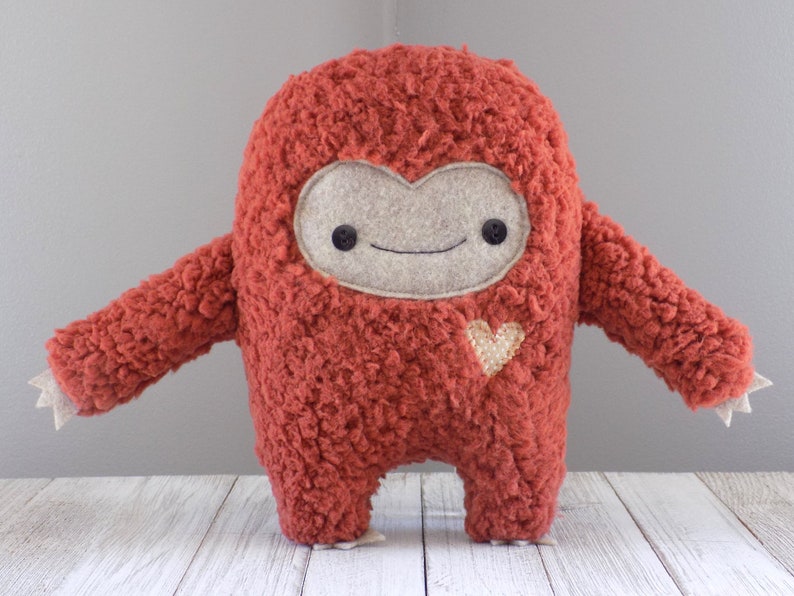 Cute Monster Stuffed Animal in Rust Orange and Beige Kawaii - Etsy