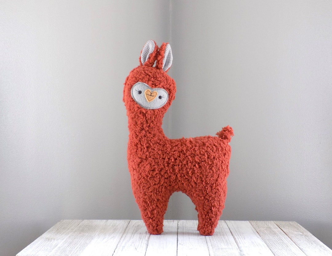 Llama Alpaca Stuffed Animal in Rust Orange and Grey, Cute Kawaii Alpaca ...