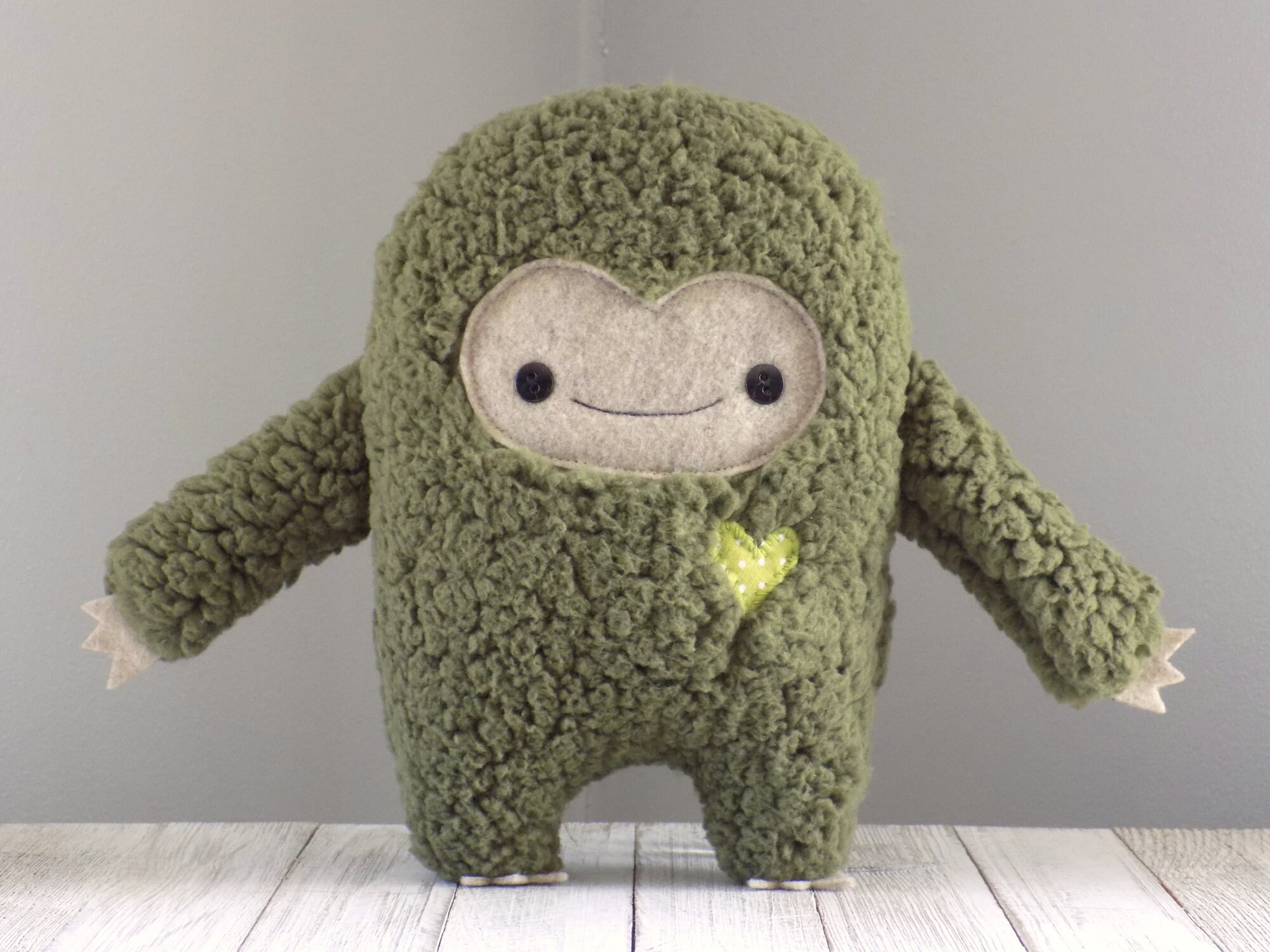 Monster Stuffed Animal in Green and Beige, Cute Monster Stuffed Animal ...