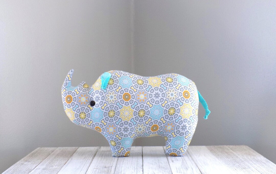 Rhino Plush Stuffed Toy, Cute Jungle Animal Plushie, Rhinoceros Stuffed ...