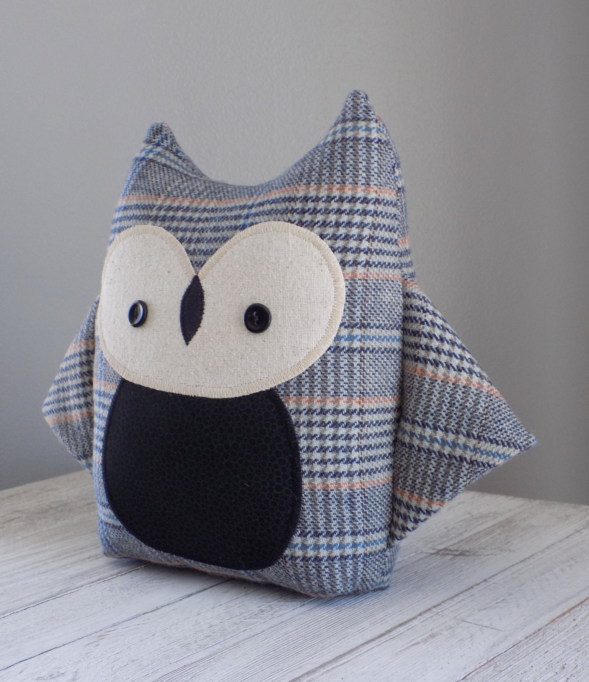 Owl Stuffed Animal, Owl Stuffed Toy, Owl Plush in Gray Plaid, Boy Owl ...