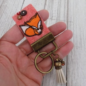 Fox key chain with charms and tassel in peach mini fabric key | Etsy