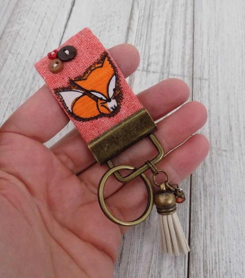 Fox key chain with charms and tassel in peach mini fabric key | Etsy