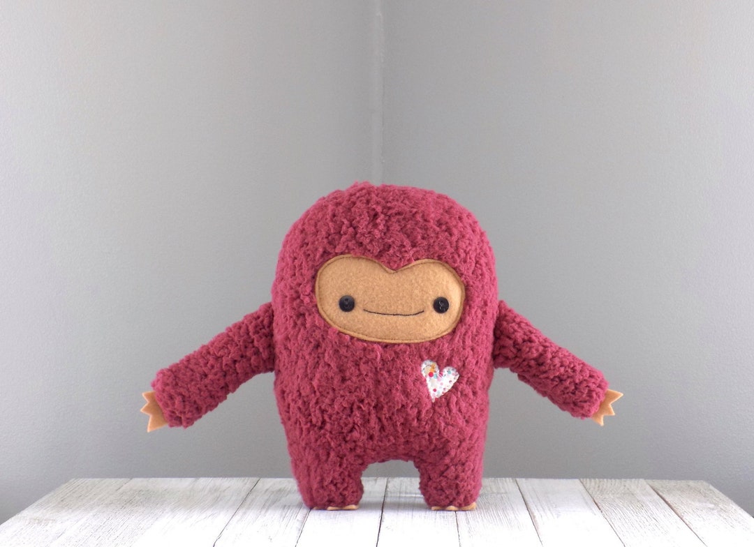 Monster Stuffed Animal in Deep Red and Tan, Cute Handmade Monster ...