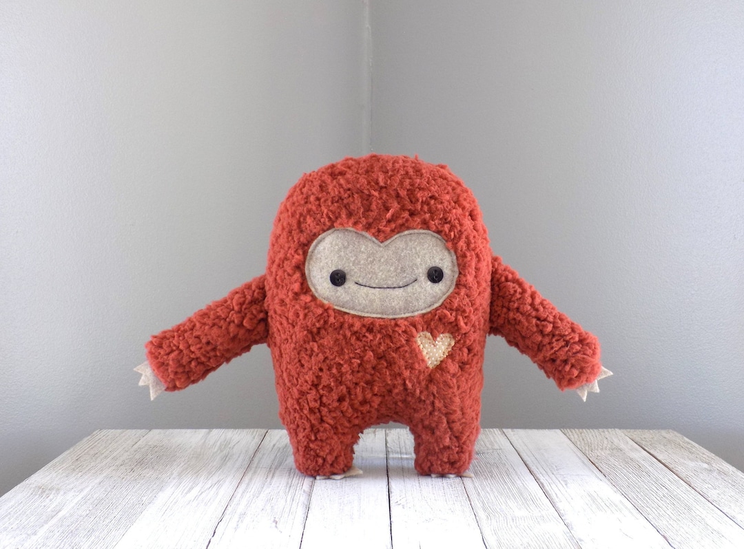 Cute Monster Stuffed Animal in Rust Orange and Beige, Kawaii Monster ...