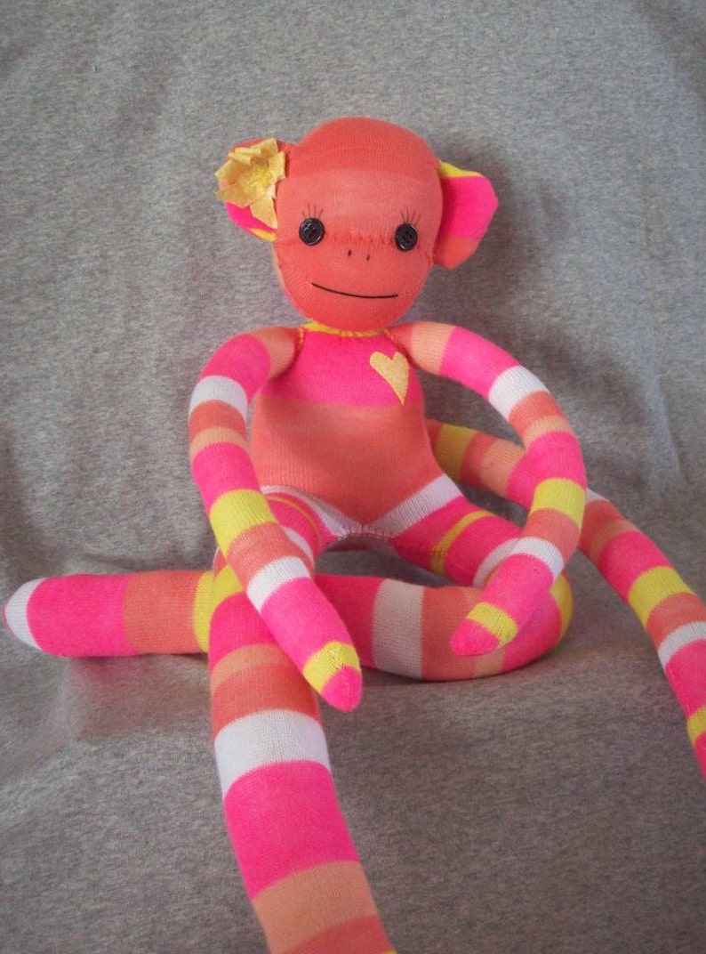 Sock Monkey Doll in Peach and Yellow Stripes Cora - Etsy