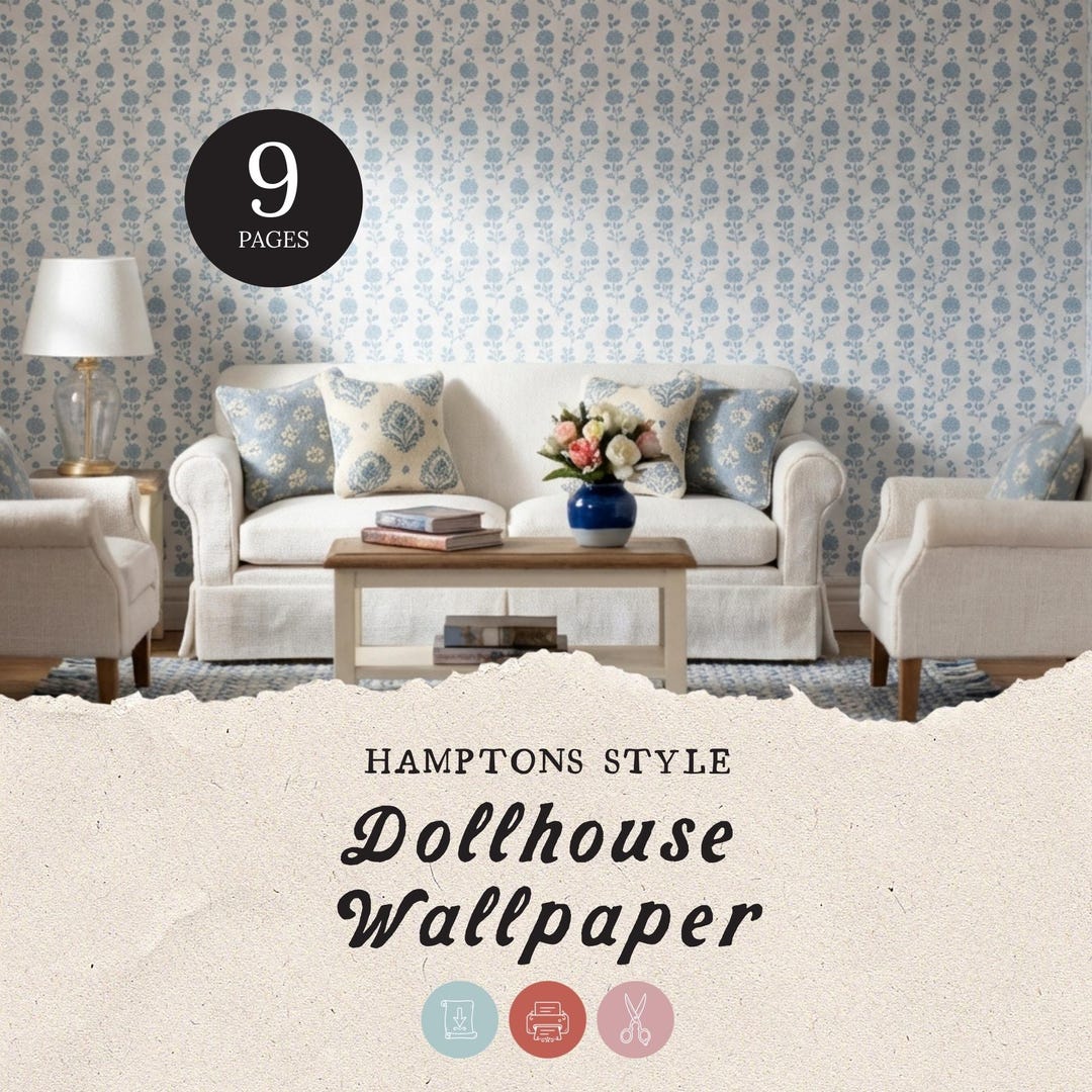 Hamptons Style Dollhouse Printable Wallpaper, 1:12 Scale Printable ...