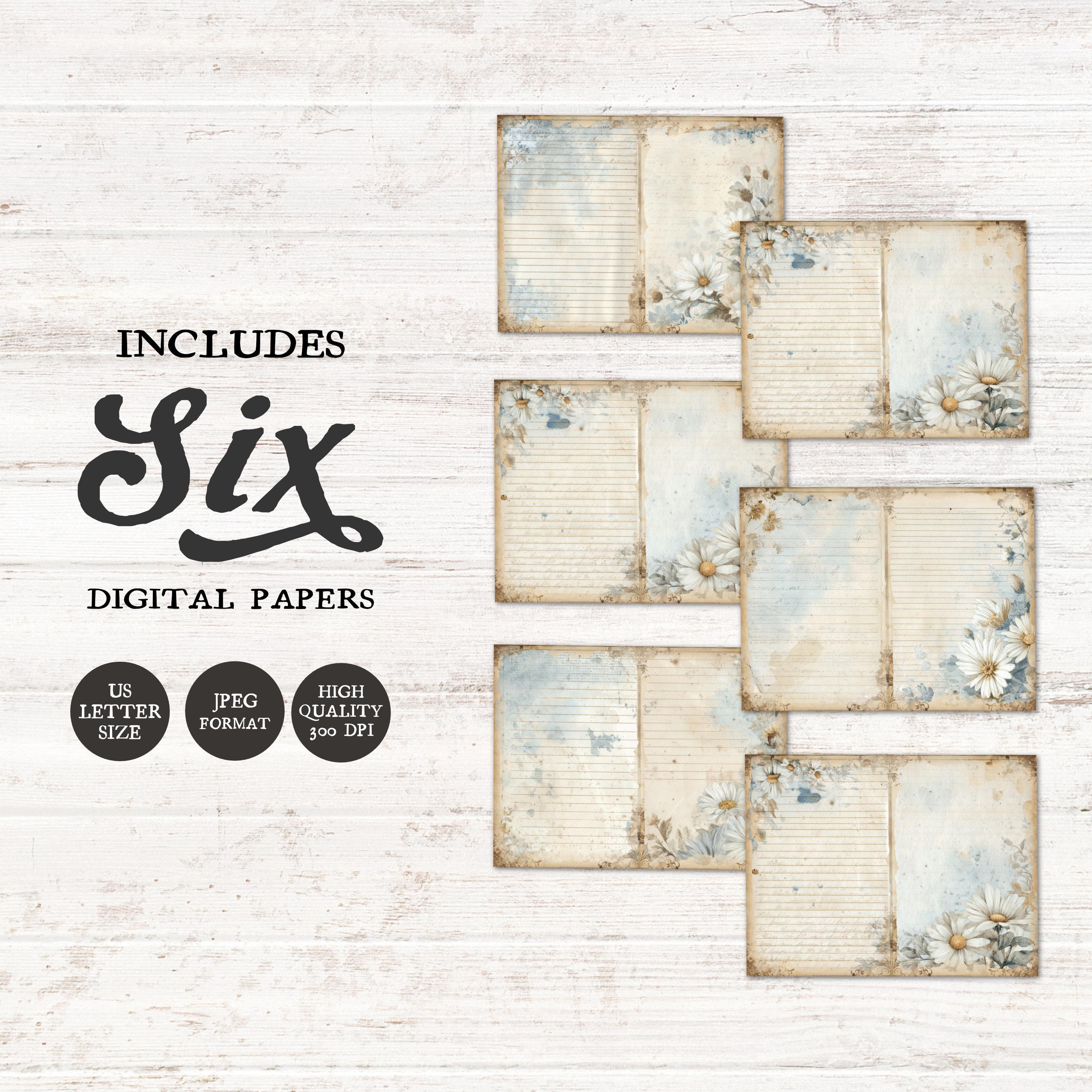 Faded Petals Junk Journal Lined Paper, Daisies Lined Junk Journal Pages ...