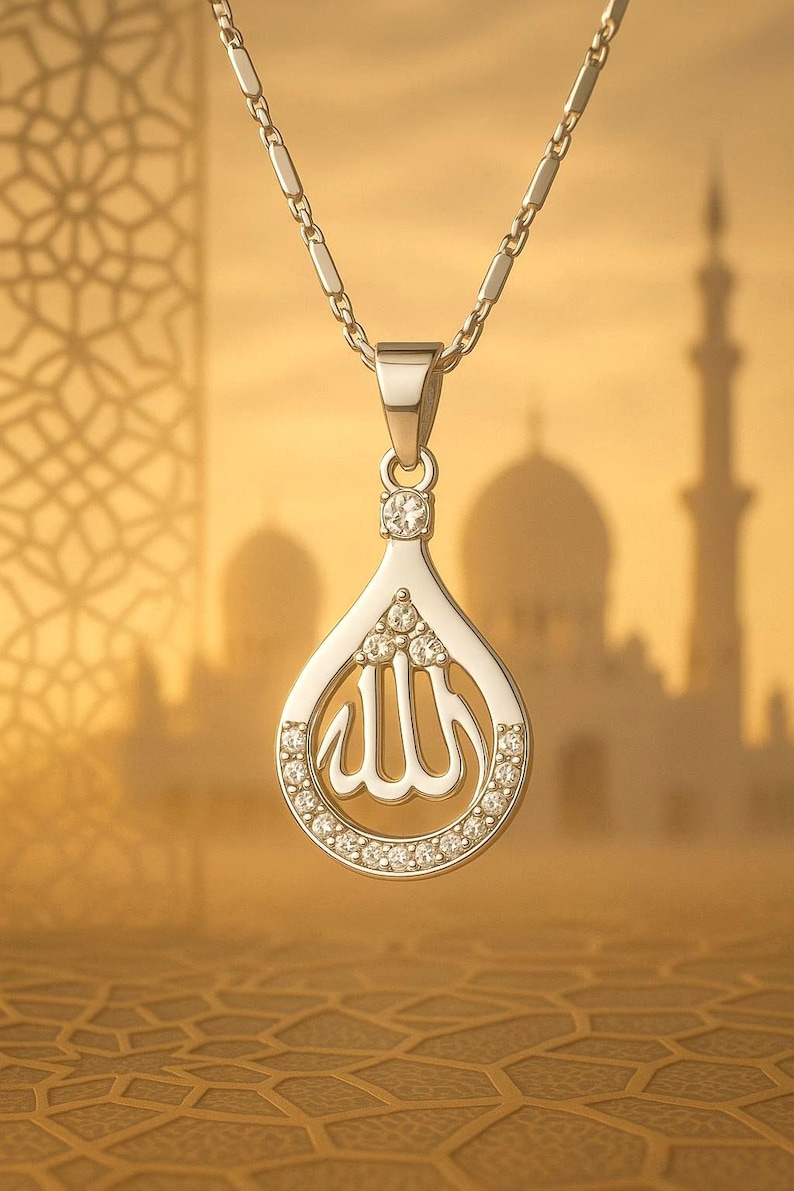 Allah Arabic Calligraphy Necklace – Teardrop Pendant in Gold or Silver ...
