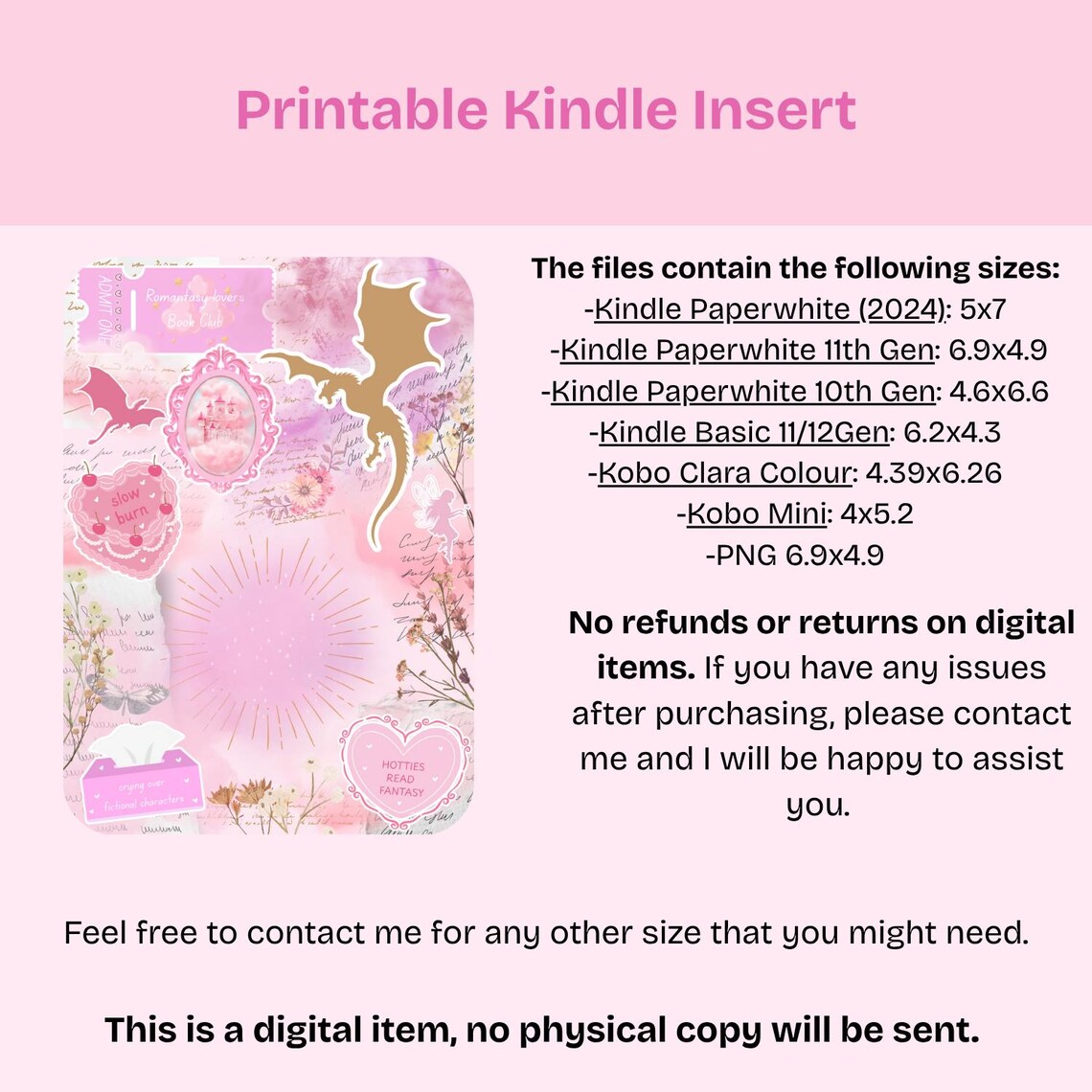 Fantasy Kindle & Kobo Insert: Book Dragon Romantasy Art (digital ...