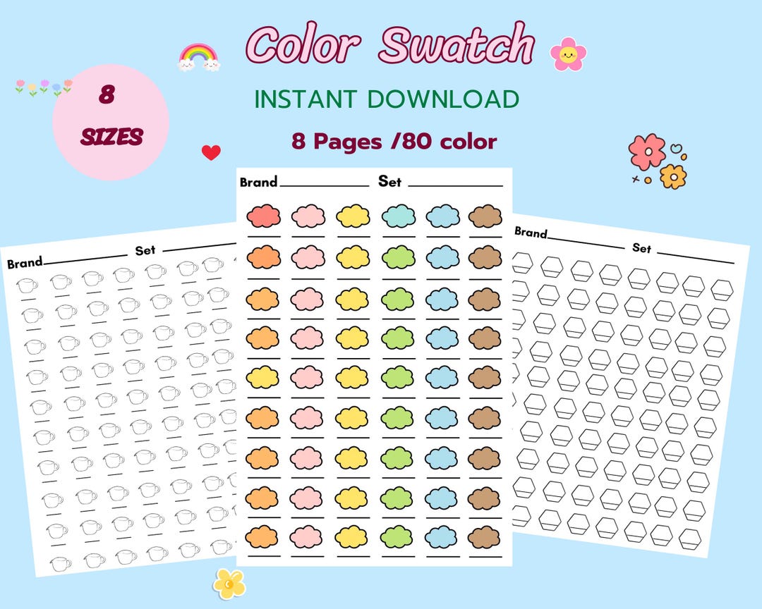 Printable Color Swatch Chart | Marker & Paint Swatch Template | Copic ...
