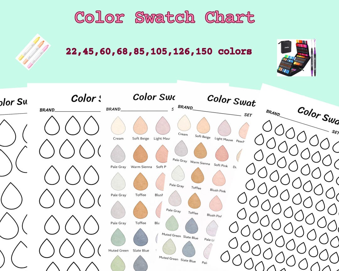 Drop Color Swatch Chart Printable - Teardrop Color Tracker for Art ...