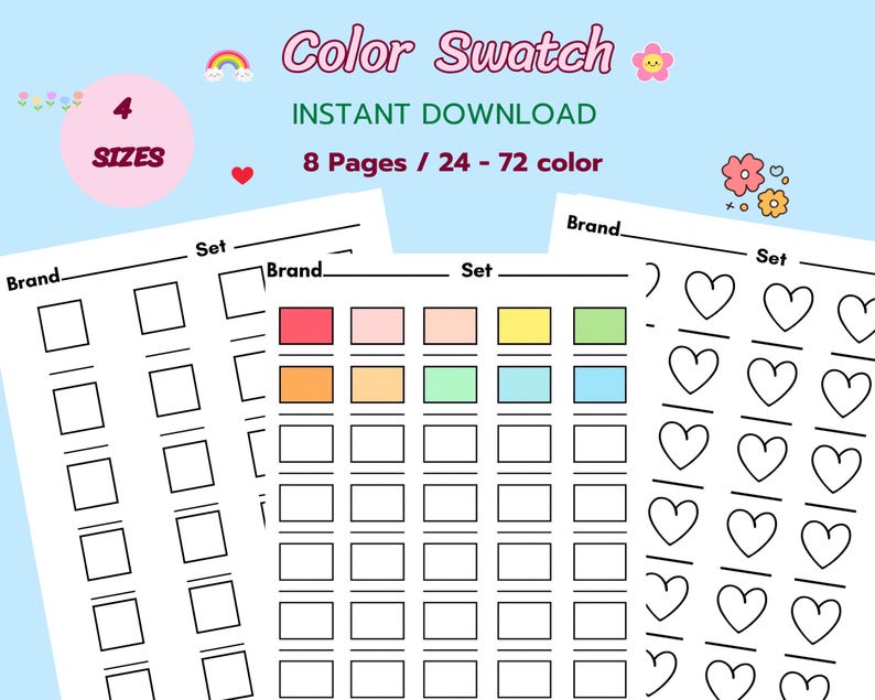 Printable Color Swatch Chart | Marker & Paint Swatch Template | Copic ...