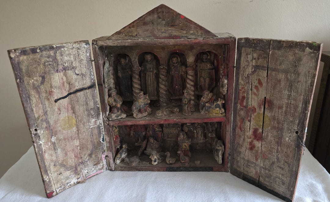 Antique Peruvian Retablo Religious Saints Carved Shrine Prayer Box ...