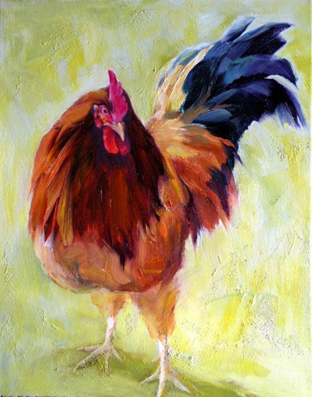 Red Rooster 16x20 Original Oil Painting, Holiday Gift - Etsy