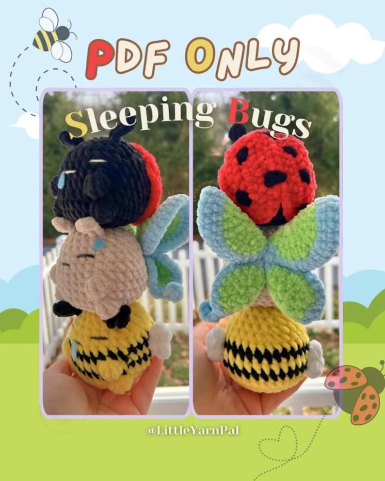 Amigurumi Crochet Pattern - "sleepy Garden Bugs" , Sleeping Bumblebee ...