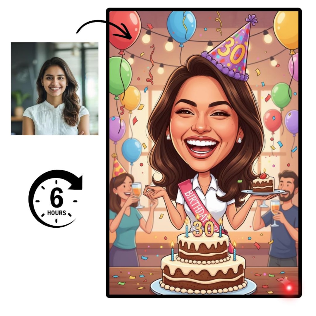 30th Birthday Caricature | Personalized Cartoon Portrait Gift | Digital ...