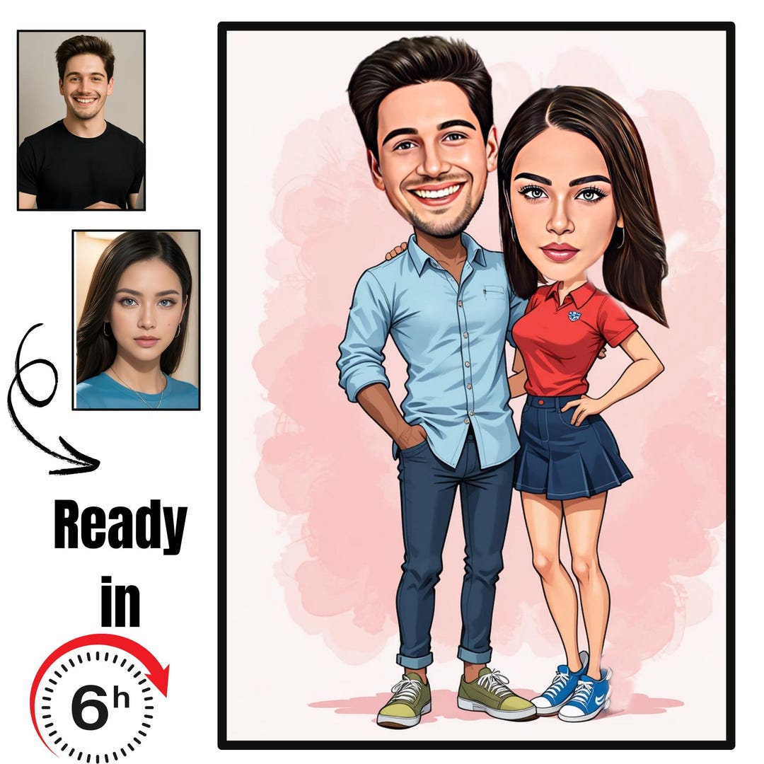 Custom Couple Cartoon Portrait, Couple Portrait, Couple Gift, Couple ...