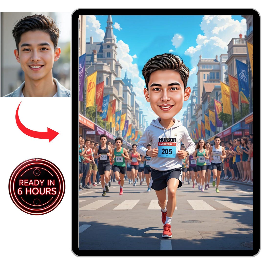 Custom Runner Caricature Portrait | Marathon Gift | Athlete Cartoon ...