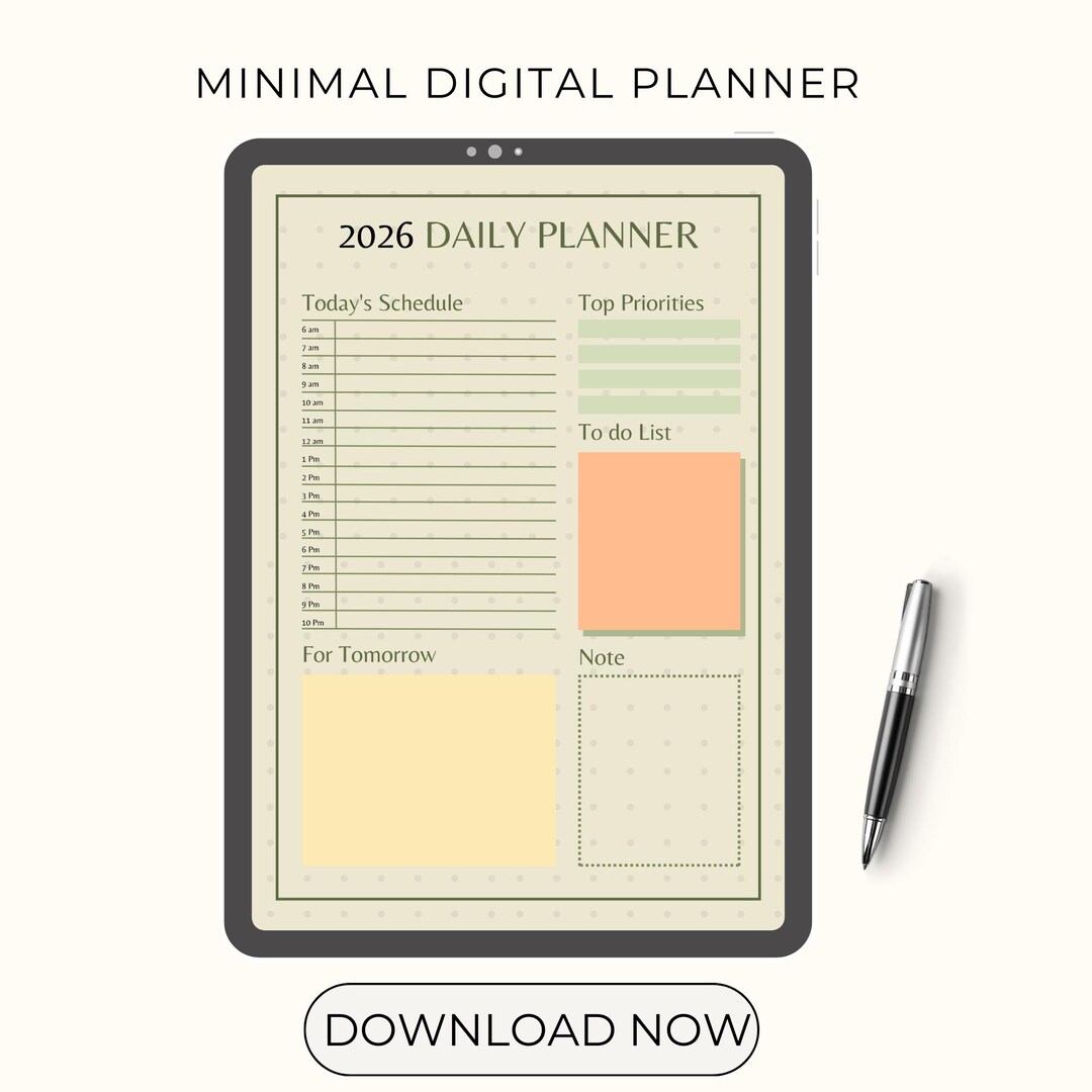 2026 Daily Digital Planner: Minimalist iPad Productivity (PDF Download ...