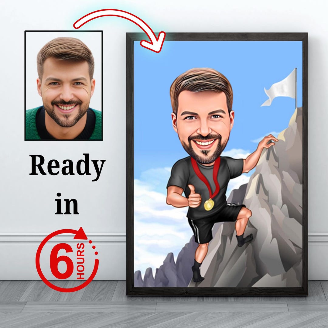 Custom Male Climber Cartoon Portrait, Climber Gift for Men, Climber ...