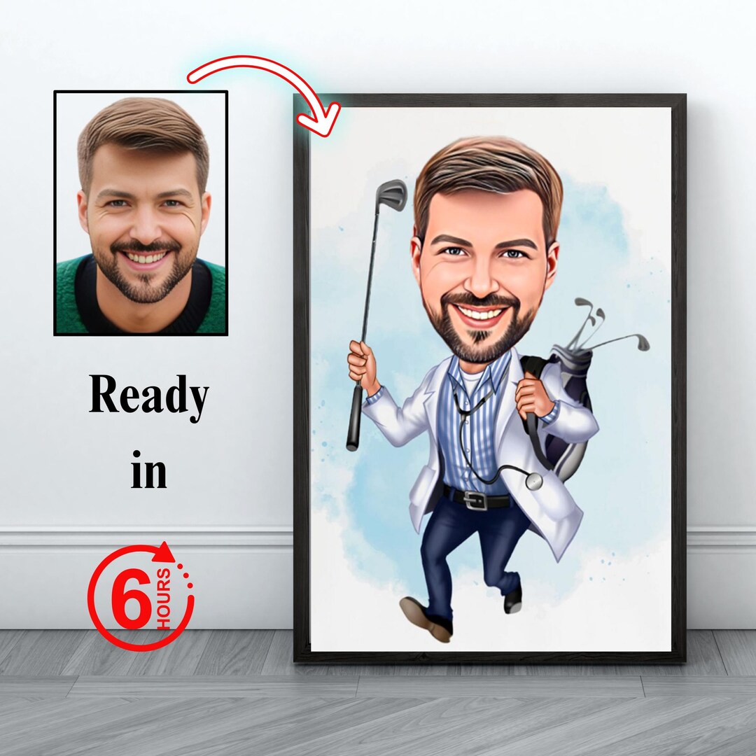 Funny Golfer Doctor Caricature - Golf & Healthcare Cartoon, Custom Dual ...
