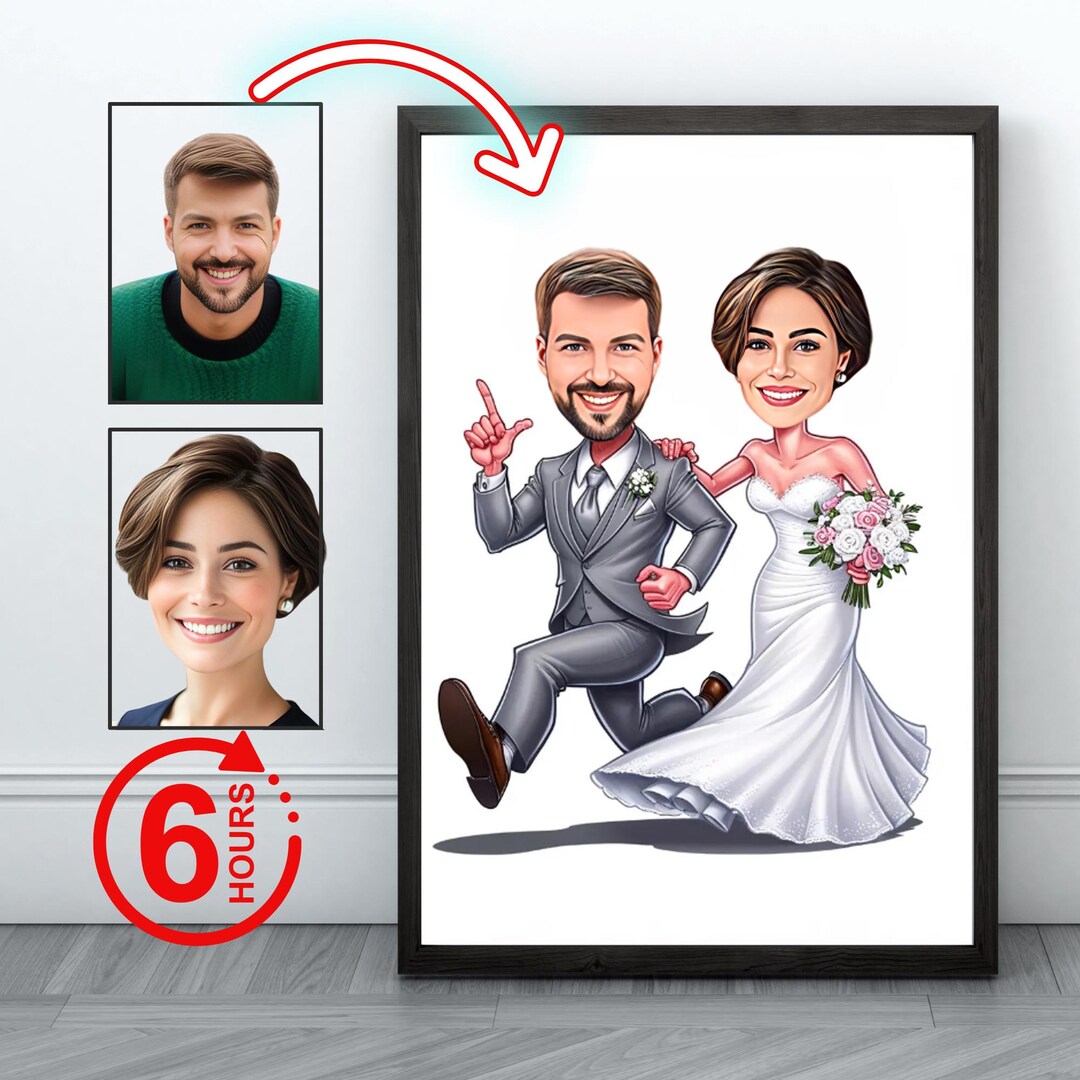 Custom Couple Cartoon Portrait, Couple Caricature, Couple Gift, Couple ...
