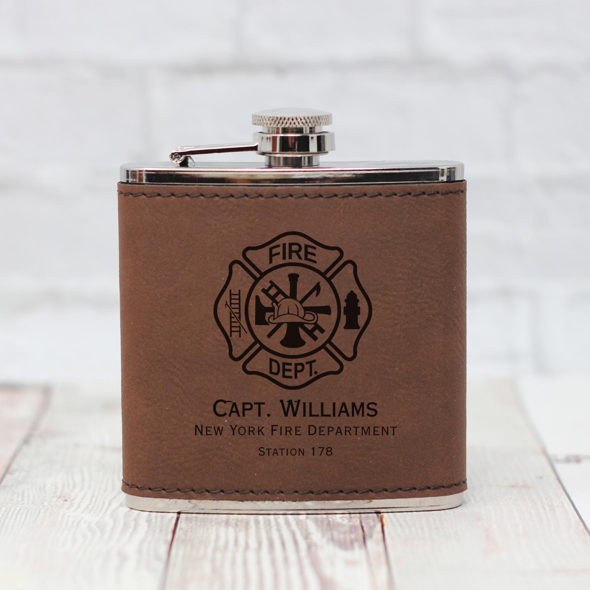 Personalized Firefighter Leather Flask, Fireman Retirement Gifts ...