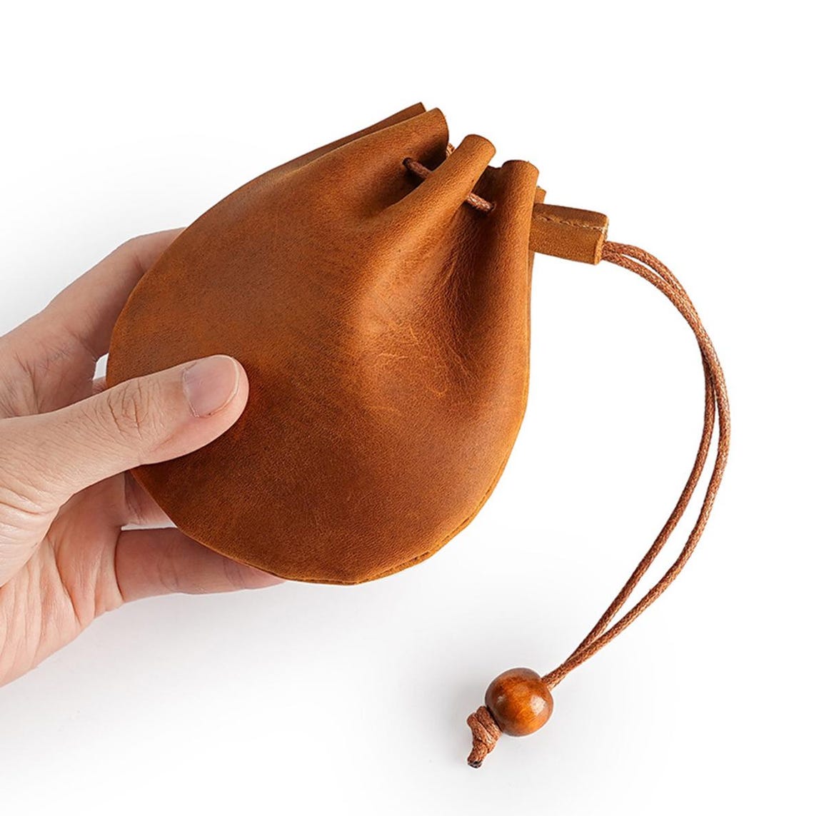 Crazy Horse Leather Hand-held Drawstring Coin Purse Car Key Storage Bag ...