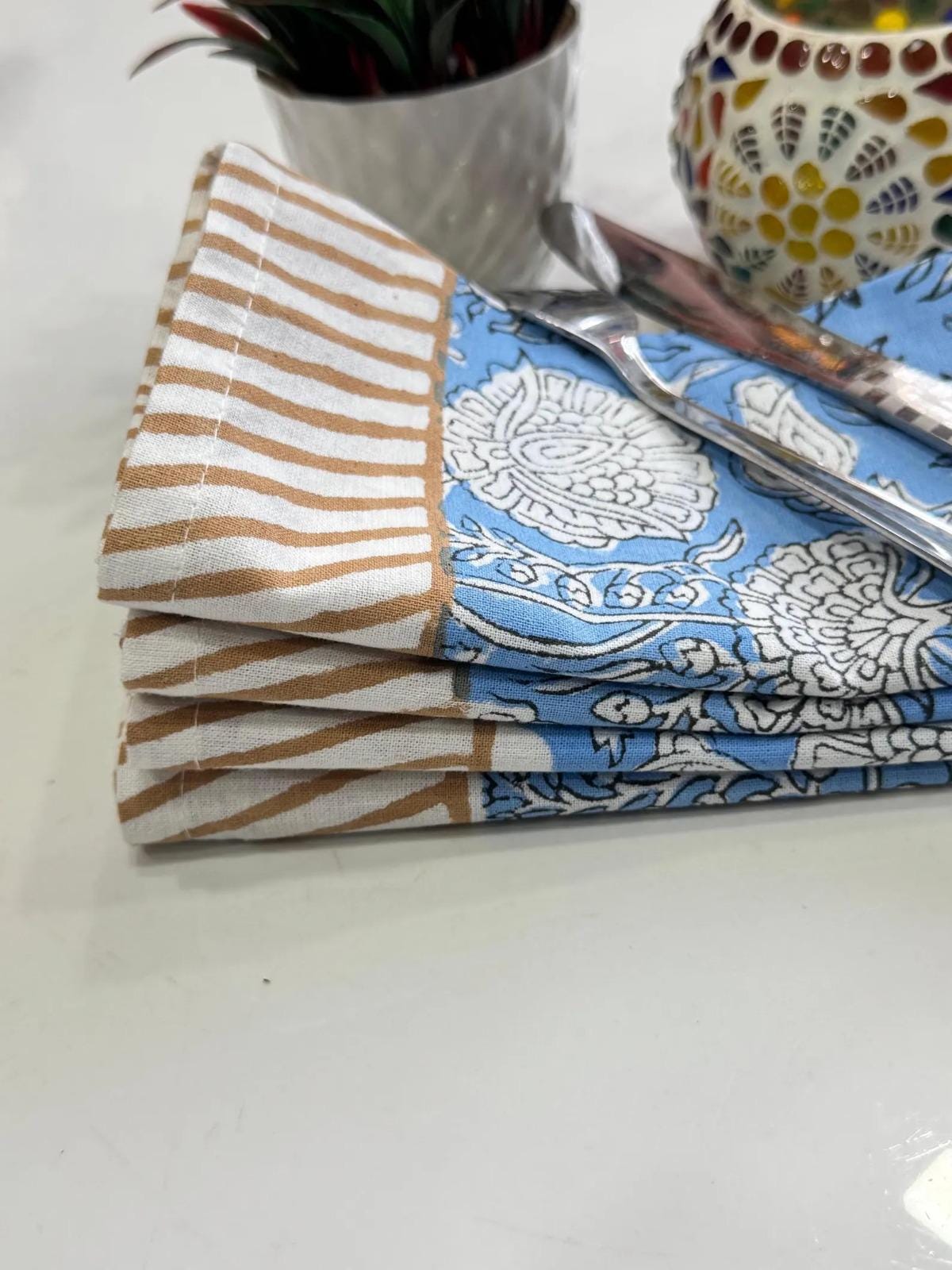 100% Cotton Handmade Block Printed Boho Table Décor Napkins for Wedding ...