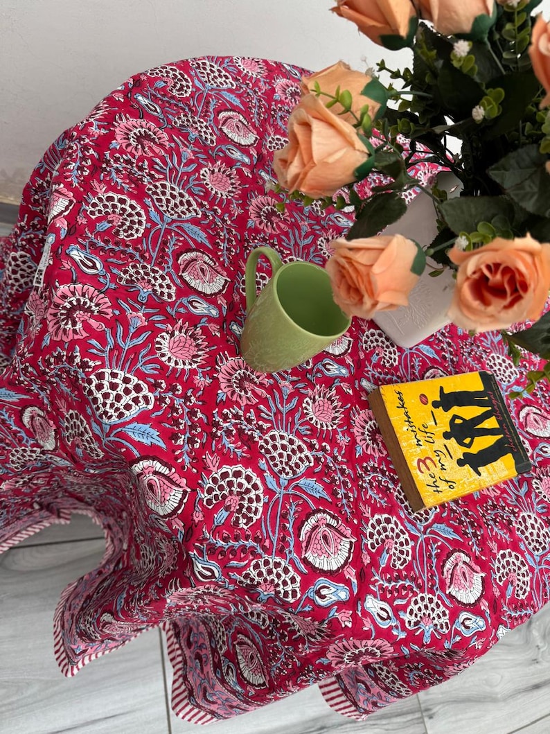 Floral Block Print Cotton Tablecloth: Boho Farmhouse Dining Cover - Etsy UK