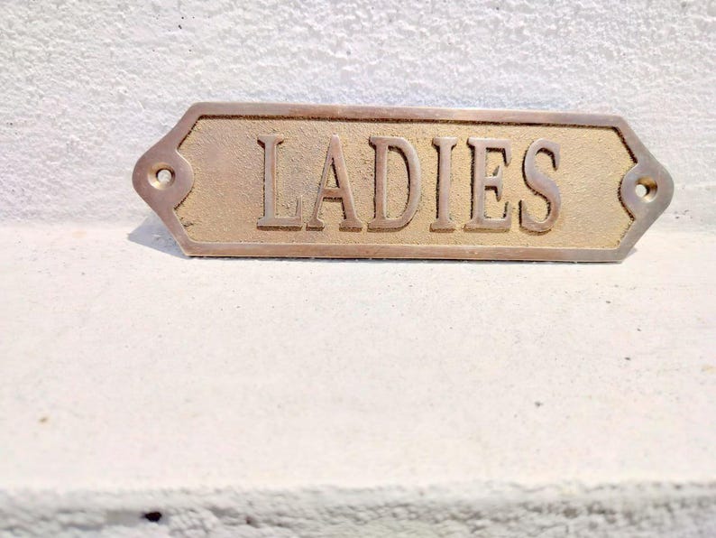 Solid Brass Ladies Restroom Sign – Antique Rustic Washroom Door Plaque ...