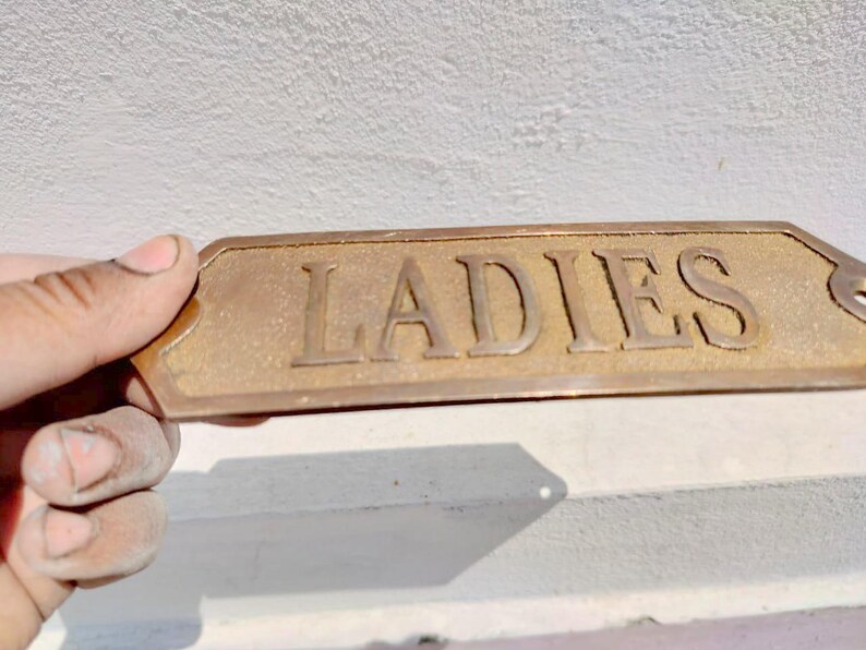 Solid Brass Ladies Restroom Sign – Antique Rustic Washroom Door Plaque ...