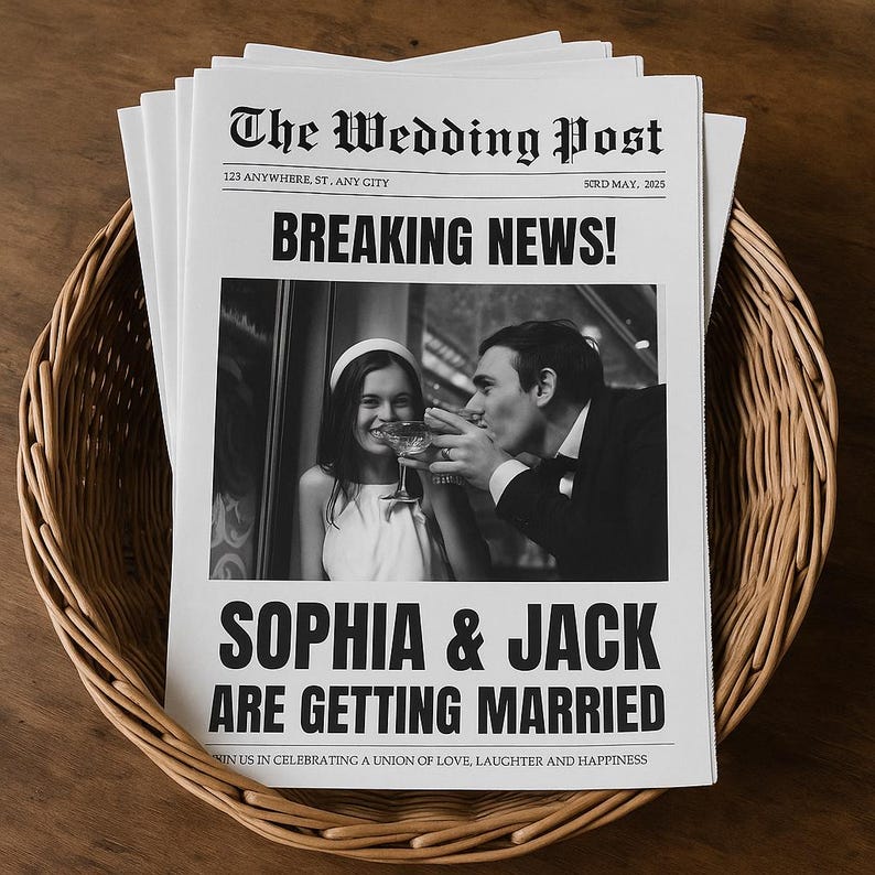 Editable Wedding Newspaper Template – Canva Wedding Announcement or ...
