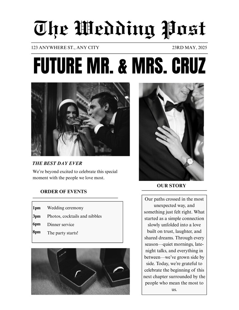 Editable Wedding Newspaper Template – Canva Wedding Announcement or ...