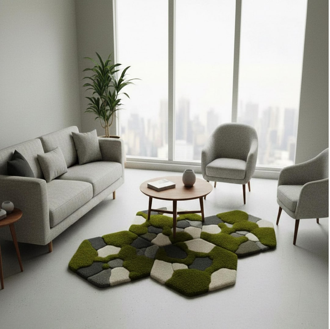 Buy Moss Green Modular Rug – Puzzle Floor Mat, Zen Decor Online in ...