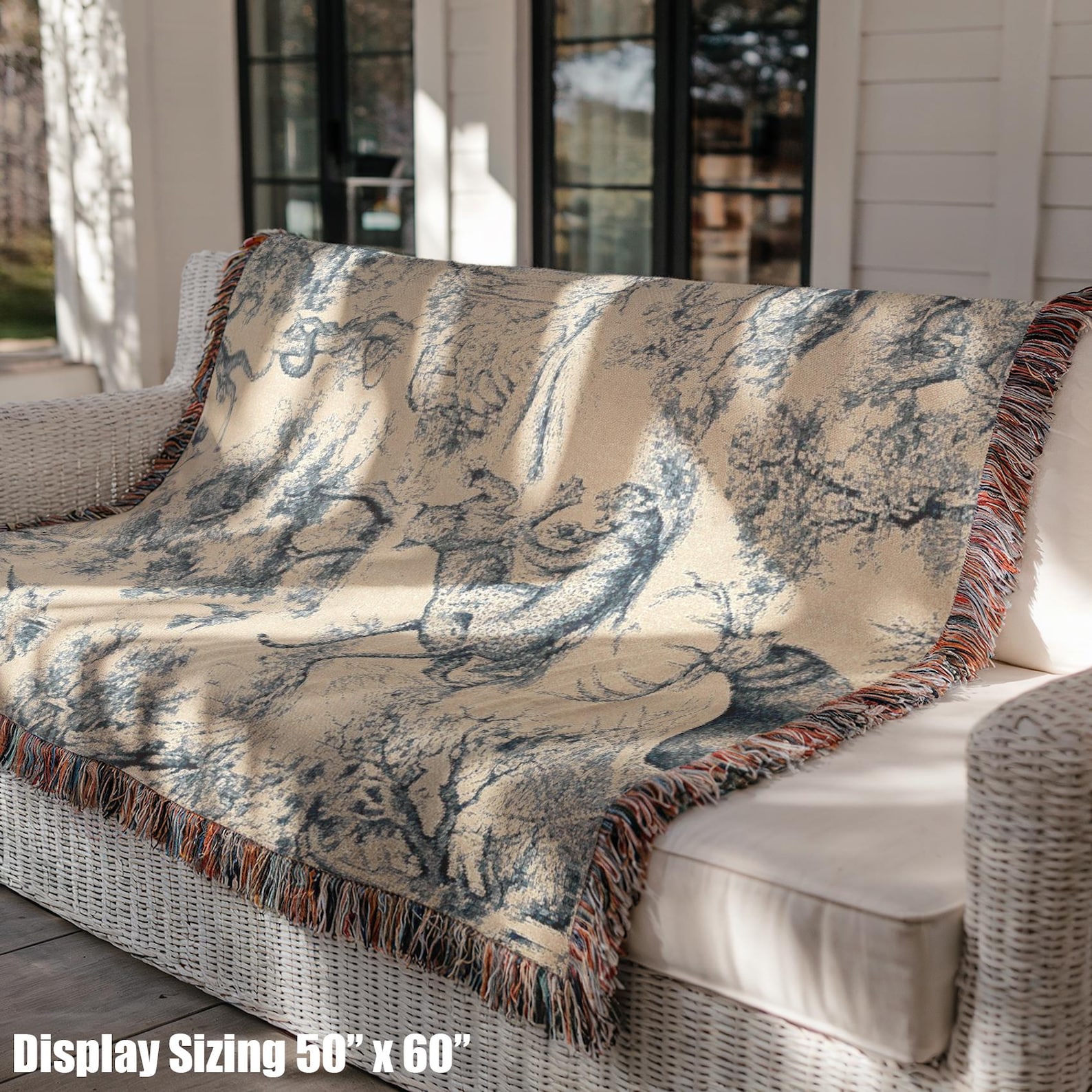 Toile De Jouy Woven Blanket Gift, Picasso Blue Ink Wildlife, Intricate ...