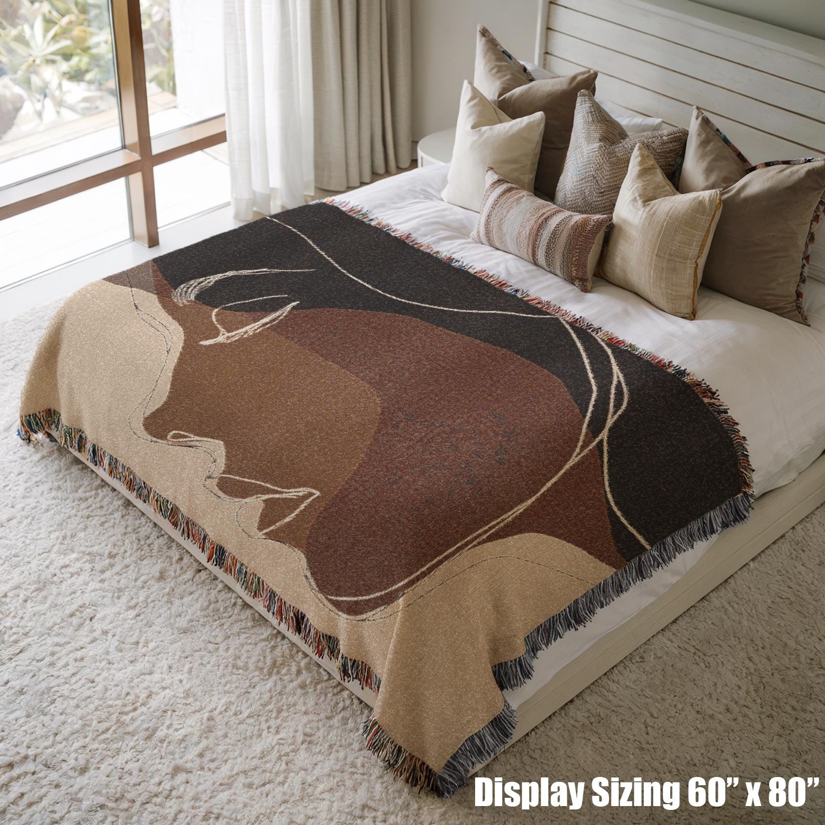 Boho Abstract Shapes Woven Blanket Mustard Yellow and Grey Cotton Throw ...
